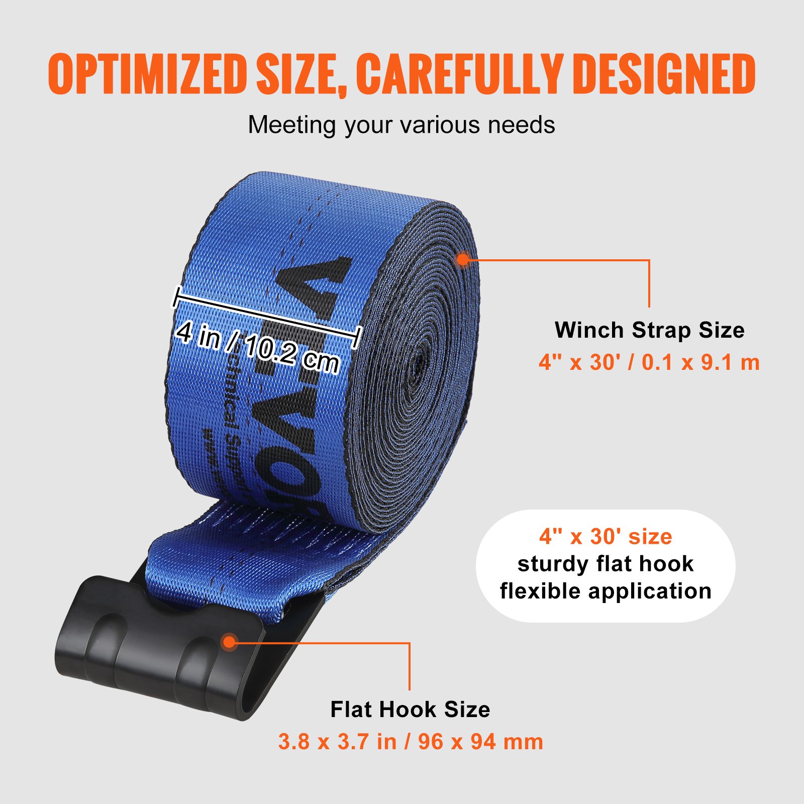 VEVOR Winch Straps, 4" x 30', 6000 lbs Load Capacity, 18000 lbs ...