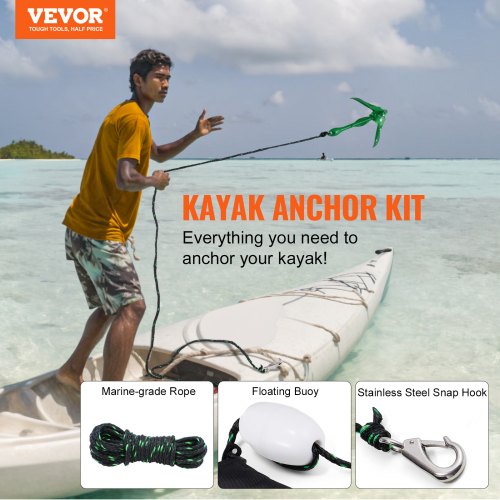 VEVOR Kayak Anchor Kit, 3.5 lb Paddle Board Anchor Kit with 26.2 ft/8 m ...