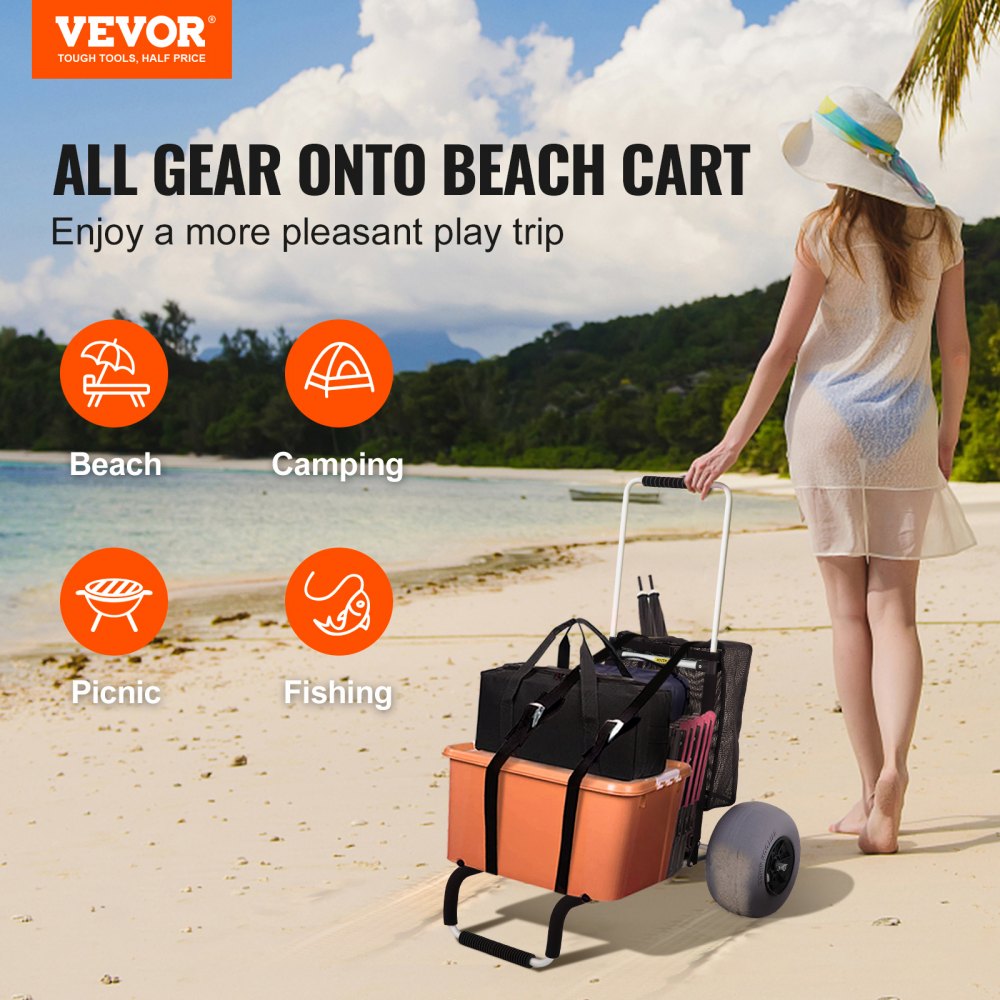 VEVOR Beach Carts for Sand, 23" x 15" Cargo Deck, w/ 13" TPU Balloon ...