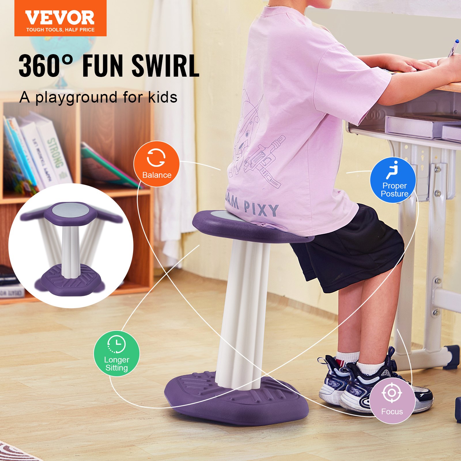 VEVOR Kids Wobble Chair – 360° Swivel, 154 lb, Age 7–14
