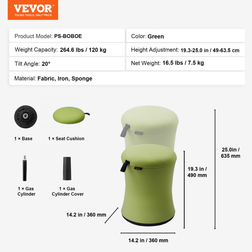 VEVOR Wobble Chair for Adults – 360° Swivel, 19.3–25" Height