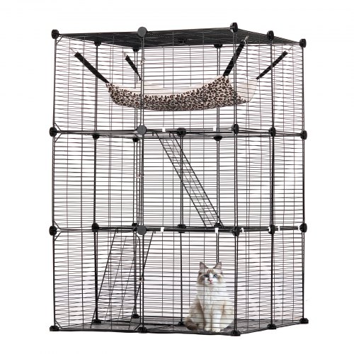 VEVOR Large 3-tier Cat Cage, 28 x 28 x 41", DIY Detachable Metal Wire ...