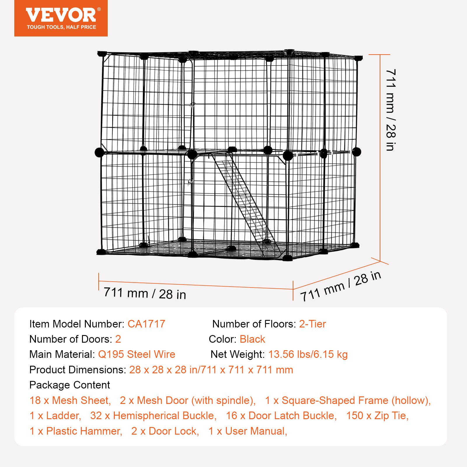 Large 2-tier Cat Cage 28 x 28 x 28" Metal Wire Playpen Catio with ...