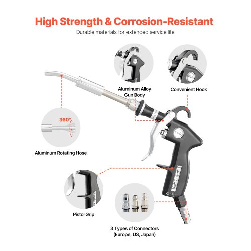 Car Cleaning Gun 6-9.2 Bar High-Pressure Air Blow Gun 2 Nozzles Blasts ...