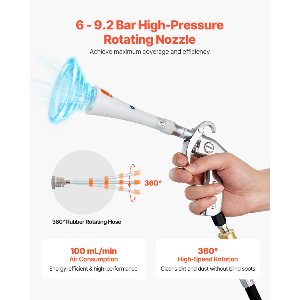 VEVOR Car Cleaning Gun, 6-9.2 Bar High-Pressure Air Blow Gun with 2 Set ...