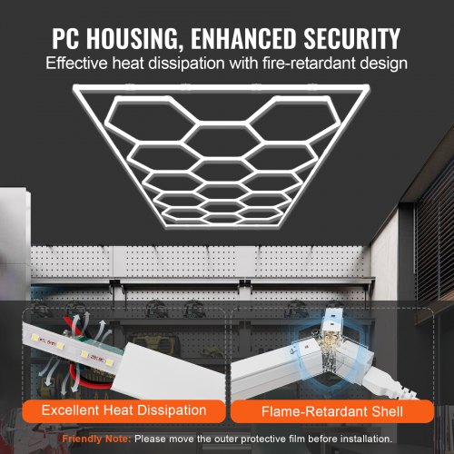 VEVOR Hexagon Garage Lights 66300LM 15 Grids Honeycomb LED Shop Ceiling ...