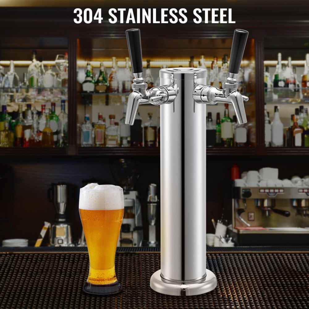 VEVOR Beer Tower, Double Adjustable Brass Faucet Kegerator Tower ...