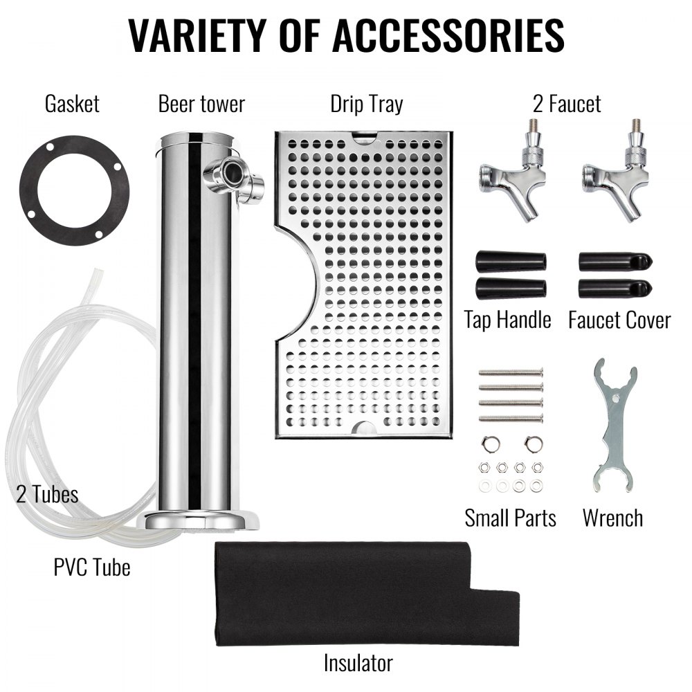 VEVOR Beer Tower, Dual Faucet Tap Kegerator Tower, Stainless Steel ...