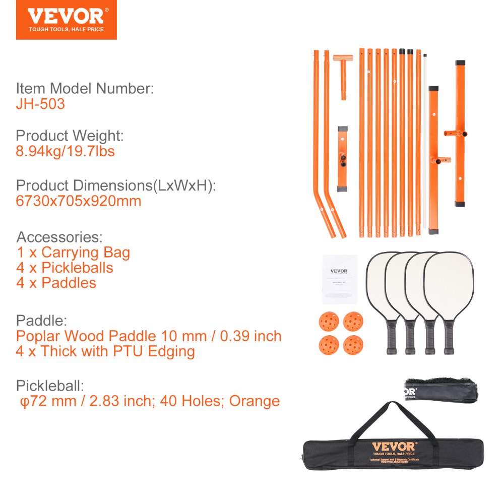 VEVOR Pickleball Net Set, 22FT Regulation Size Portable Pickleball ...
