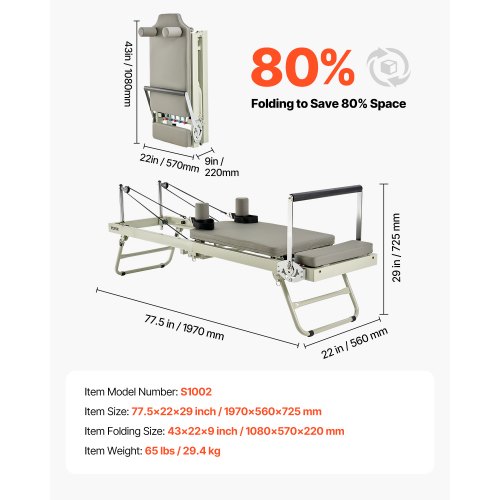 Foldable Pilates Reformer Pilates Machine Home Gym Equipment with ...