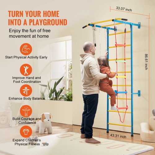 Wall Gym for Kids 5 in 1 Steel Indoor Kids Gym for Exercise Climbing ...
