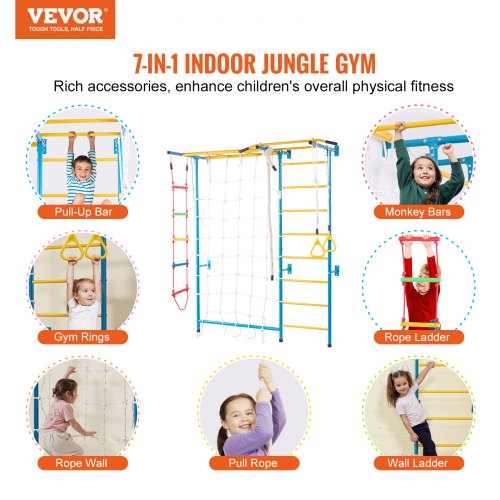 Wall Gym for Kids 7 in 1 Steel Indoor Kids Gym for Exercise Climbing ...