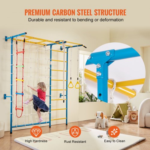 Wall Gym for Kids 7 in 1 Steel Indoor Kids Gym for Exercise Climbing ...