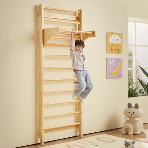 Swedish Ladder Wall Gym 10-Level Wooden Indoor Playground Climbing Toys ...