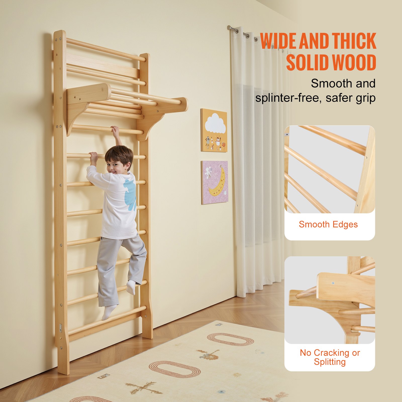 VEVOR Swedish Ladder Wall Gym, 10-Level Wooden Indoor Playground ...