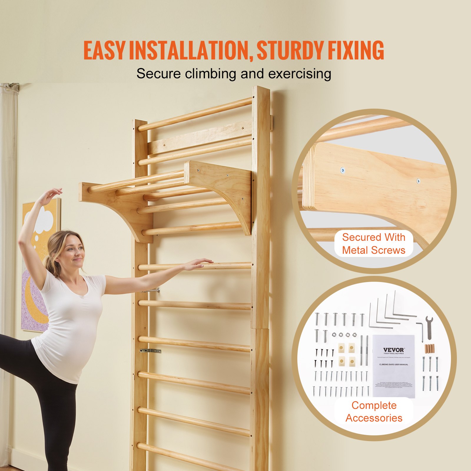 VEVOR Swedish Ladder Wall Gym, 10-Level Wooden Indoor Playground ...