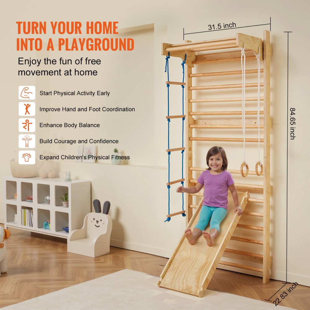 Swedish Ladder Wall Gym 5 in 1 Wooden Indoor Playground Climbing Toys ...