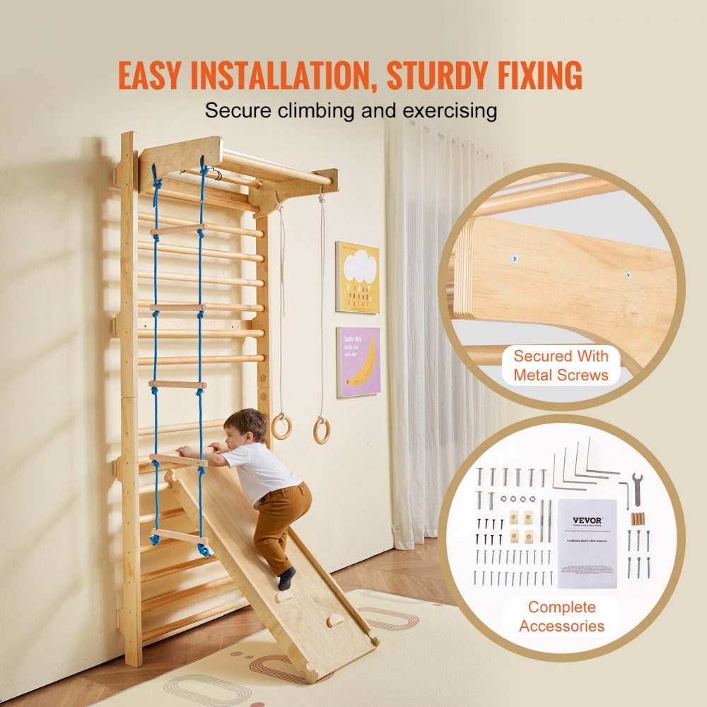 Swedish Ladder Wall Gym 5 in 1 Wooden Indoor Playground Climbing Toys ...
