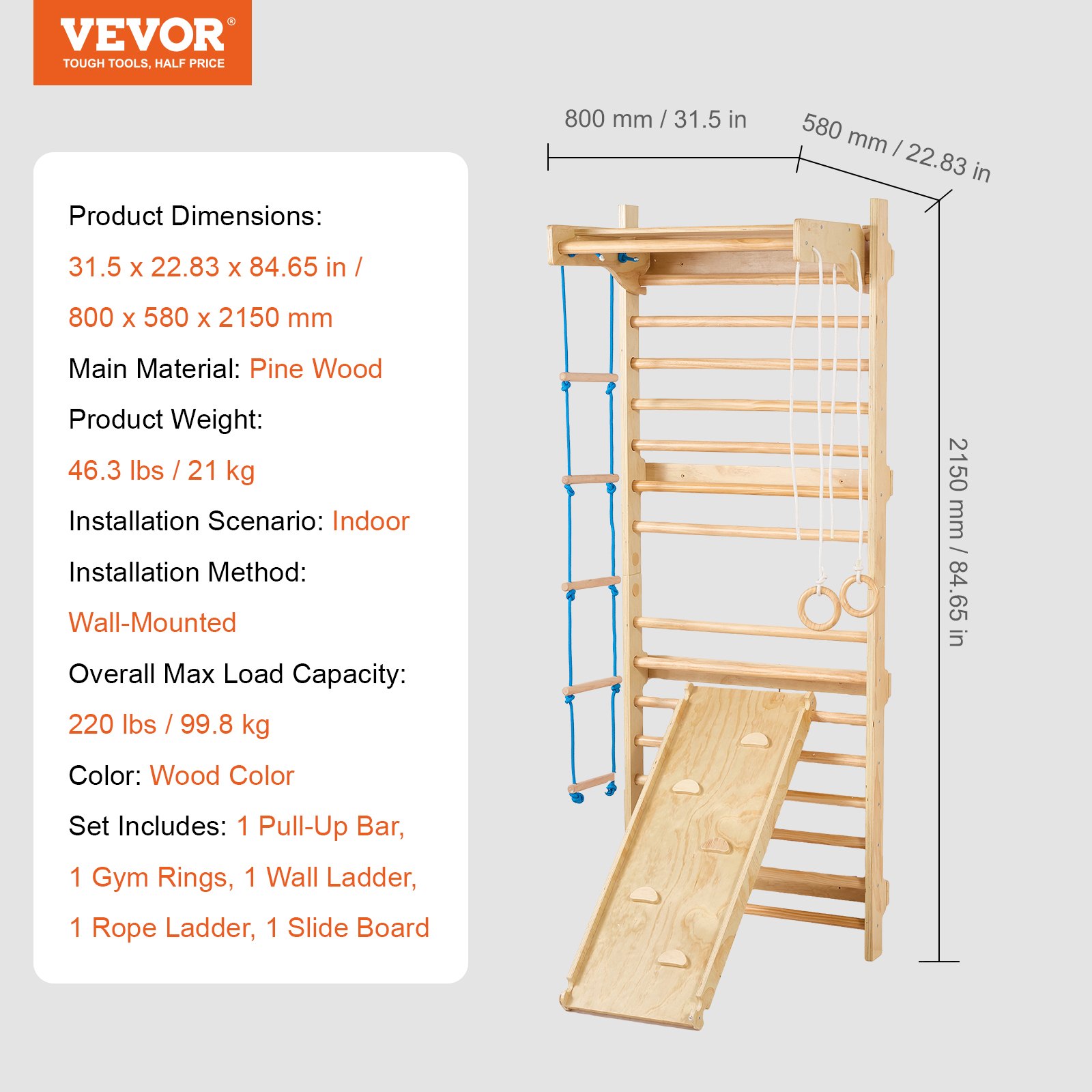 Swedish Ladder Wall Gym 5 in 1 Wooden Indoor Playground Climbing Toys ...