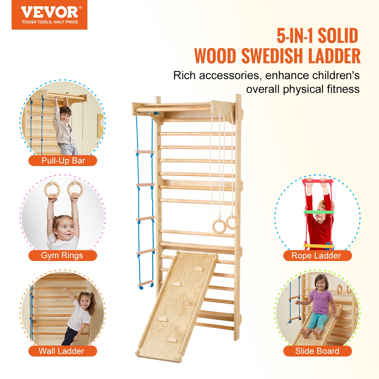 VEVOR Swedish Ladder Wall Set – 15-Level, 5-in-1, 220lbs