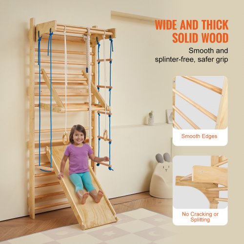 VEVOR Swedish Ladder Wall Gym, 8 in 1 Wooden Indoor Playground Climbing ...