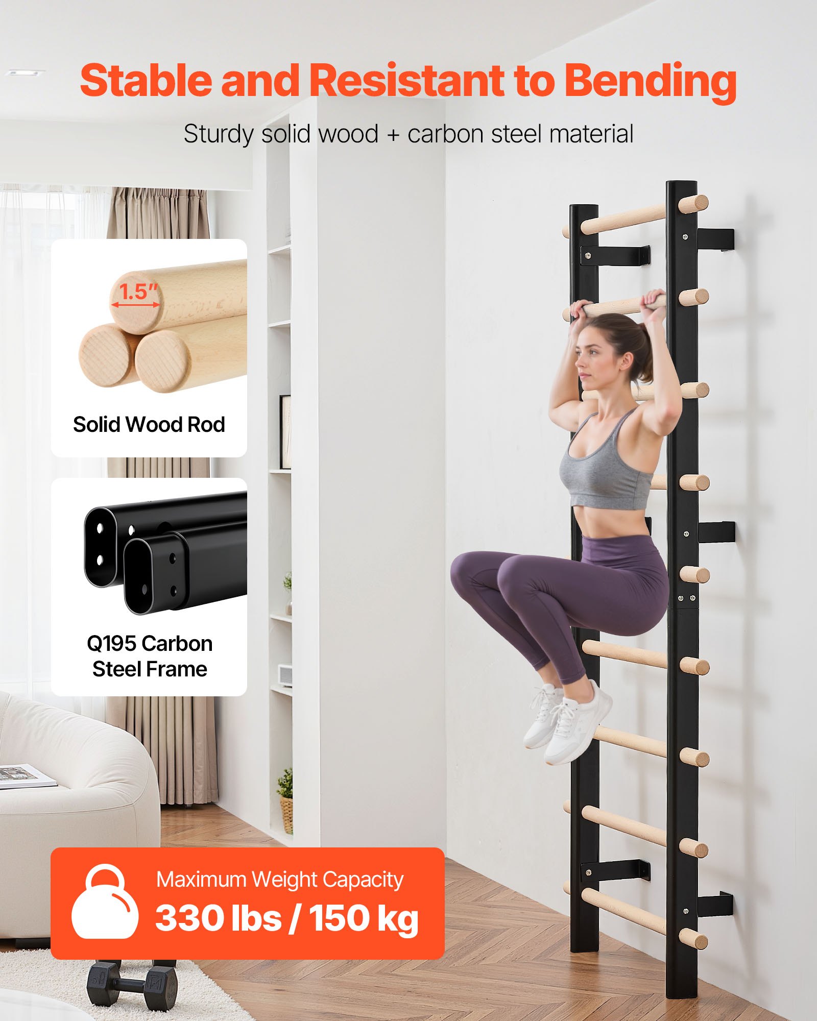 VEVOR Swedish Ladder Wall Gym, 9-Level Swedish Ladder Suspension ...