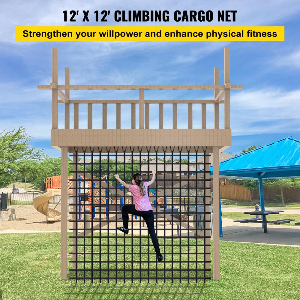 VEVOR Climbing Cargo Net, 12' x 12' Playground Climbing Net, Polyester ...
