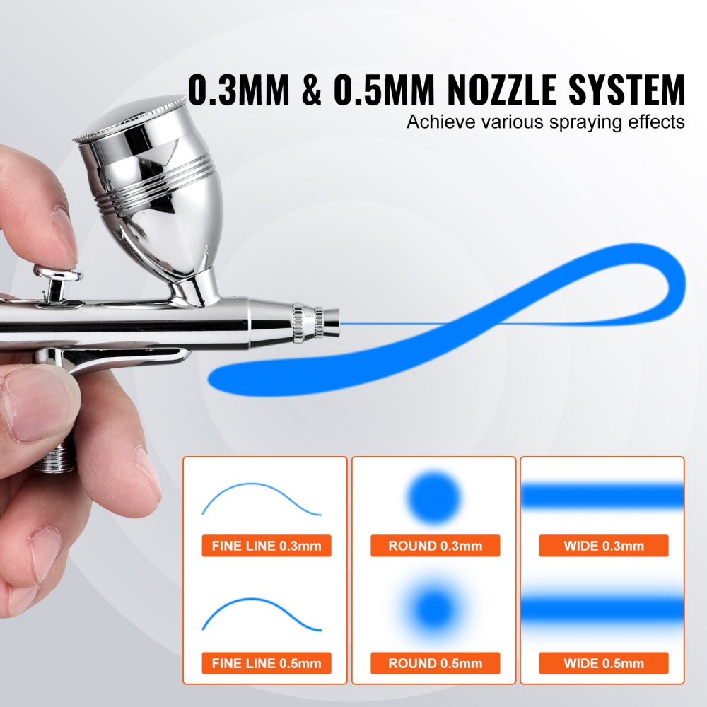 VEVOR Airbrush Gun, Dual Action Gravity Feed with 0.3 mm and 0.5 mm Nozzles, Airbrush Kit with 2 ...