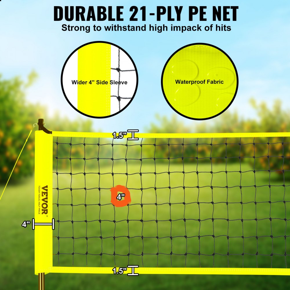 VEVOR Outdoor Portable Volleyball Net System, Adjustable Height Steel Poles, Professional ...