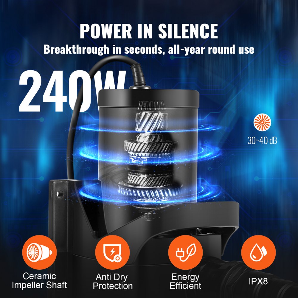 VEVOR Submersible Water Pump 3100GPH Pond Pump 22FT 240W for Waterfall ...