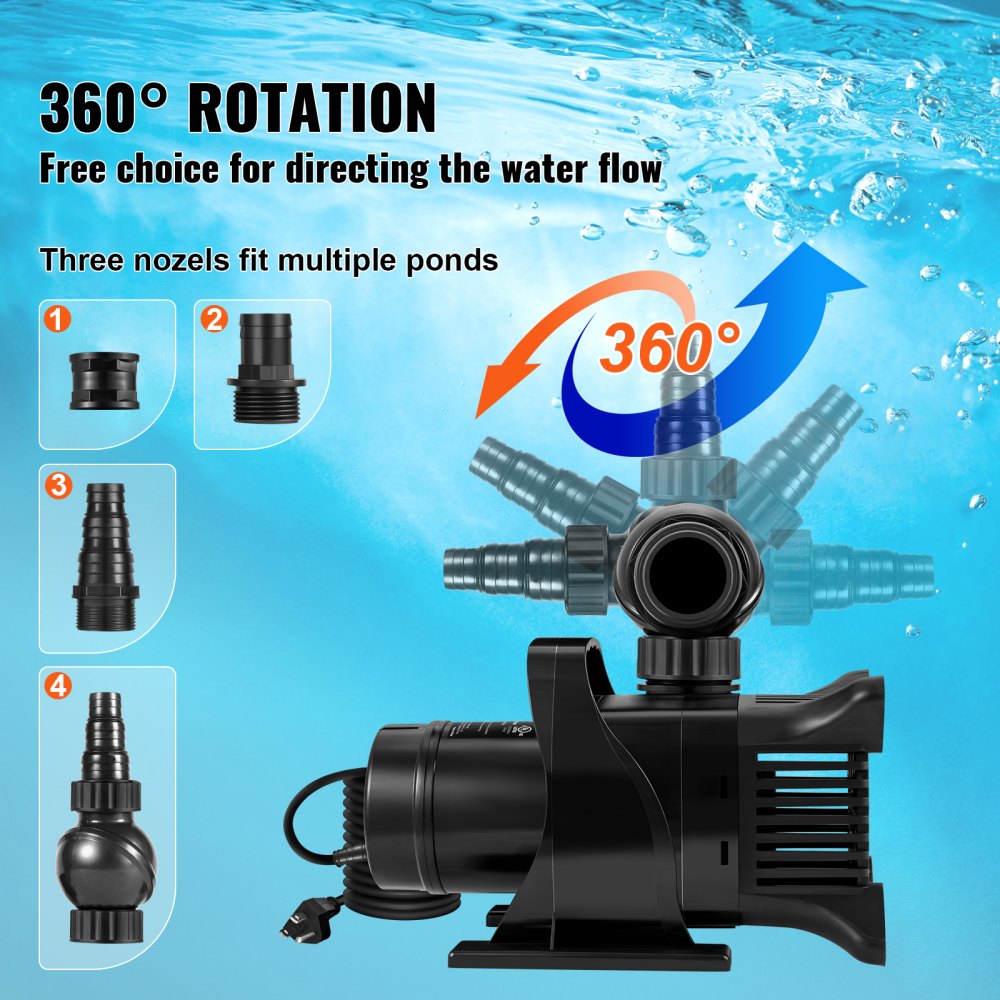 VEVOR Submersible Water Pump 4000GPH Pond Pump 22FT 330W for Waterfall ...