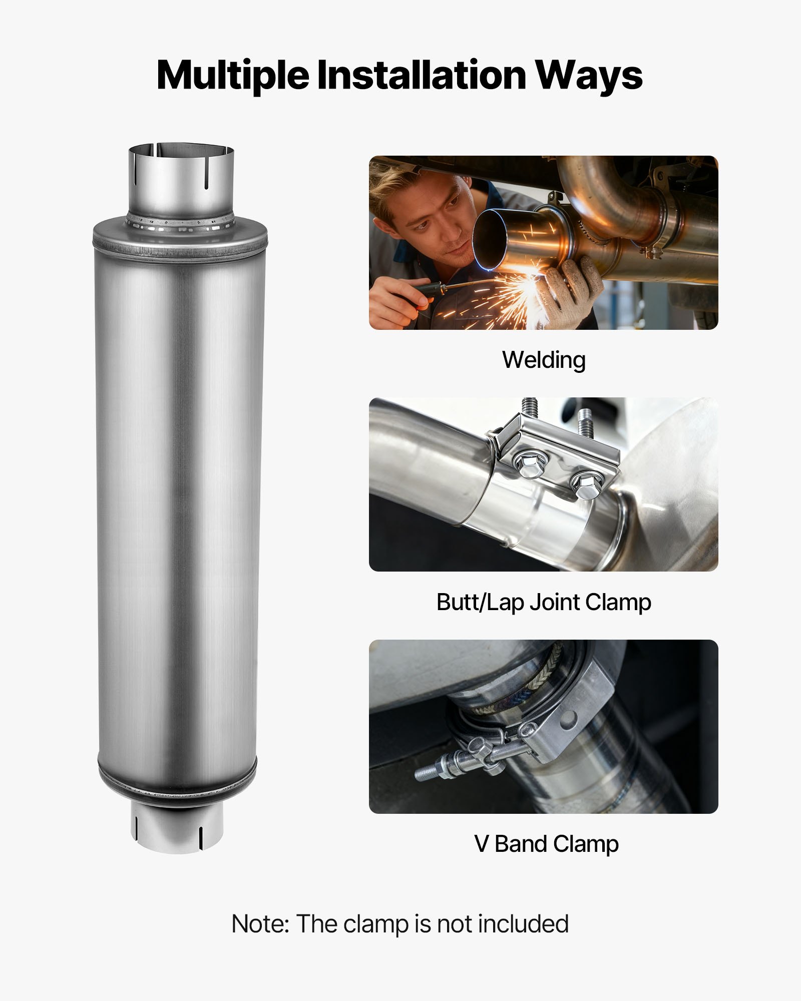 VEVOR Exhaust Muffler, 4 Inch Inlet & Outlet, 30 Inch Overall Length ...