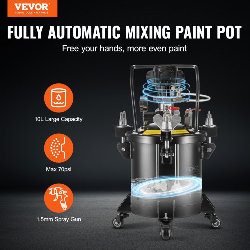 VEVOR Spray Paint Pressure Pot, 10 L/2.5 gal Fully Automatic Stirring ...