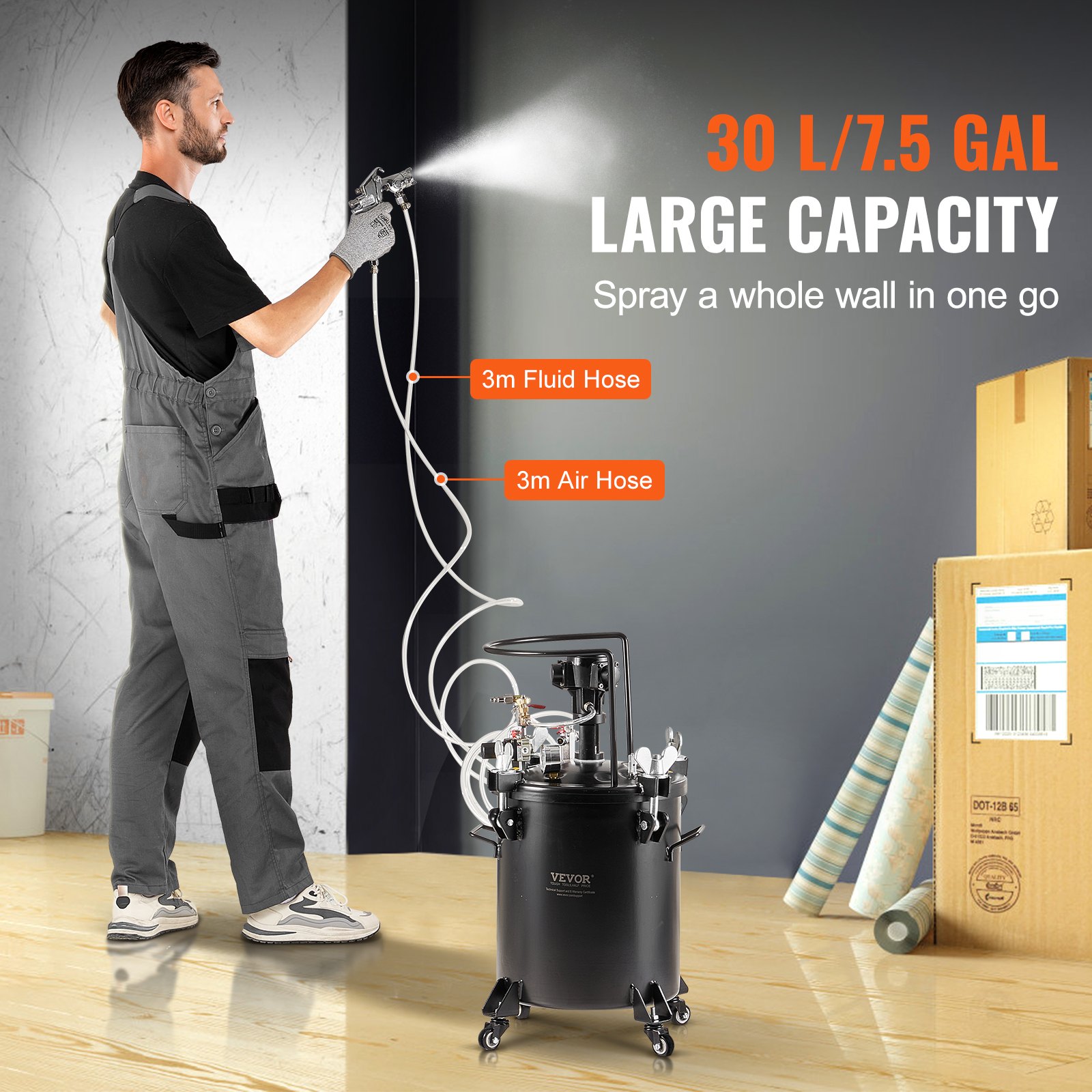 VEVOR Spray Paint Pressure Pot, 30 L/7.5 gal Fully Automatic Stirring ...