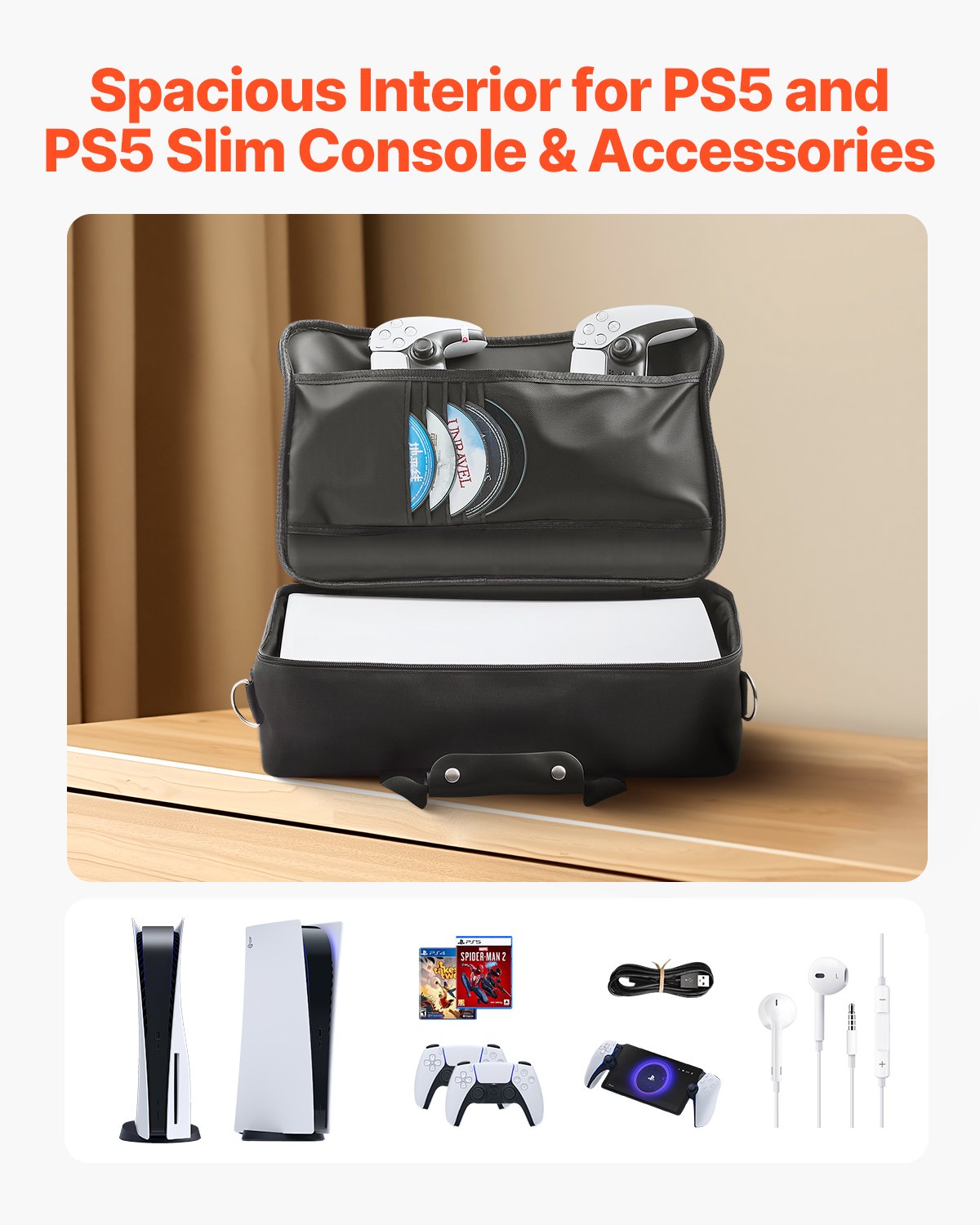 VEVOR Carrying Case for PS5 – 2020 & Slim 2023 Version