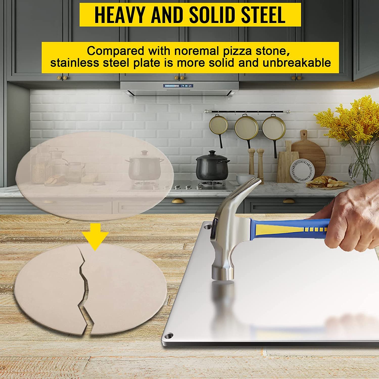 VEVOR Baking Steel Pizza, Rectangle Steel Pizza Stone, 14" x 20" Steel ...