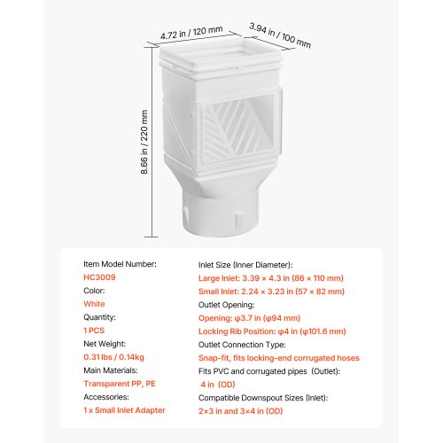 VEVOR Gutter Downspouts, Downspout Diverter Rainwater Collection System ...
