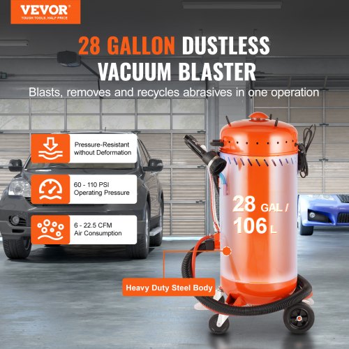 VEVOR 28 Gal Vacuum Sand Blaster Dustless Sandblaster with 1200W Vacuum ...