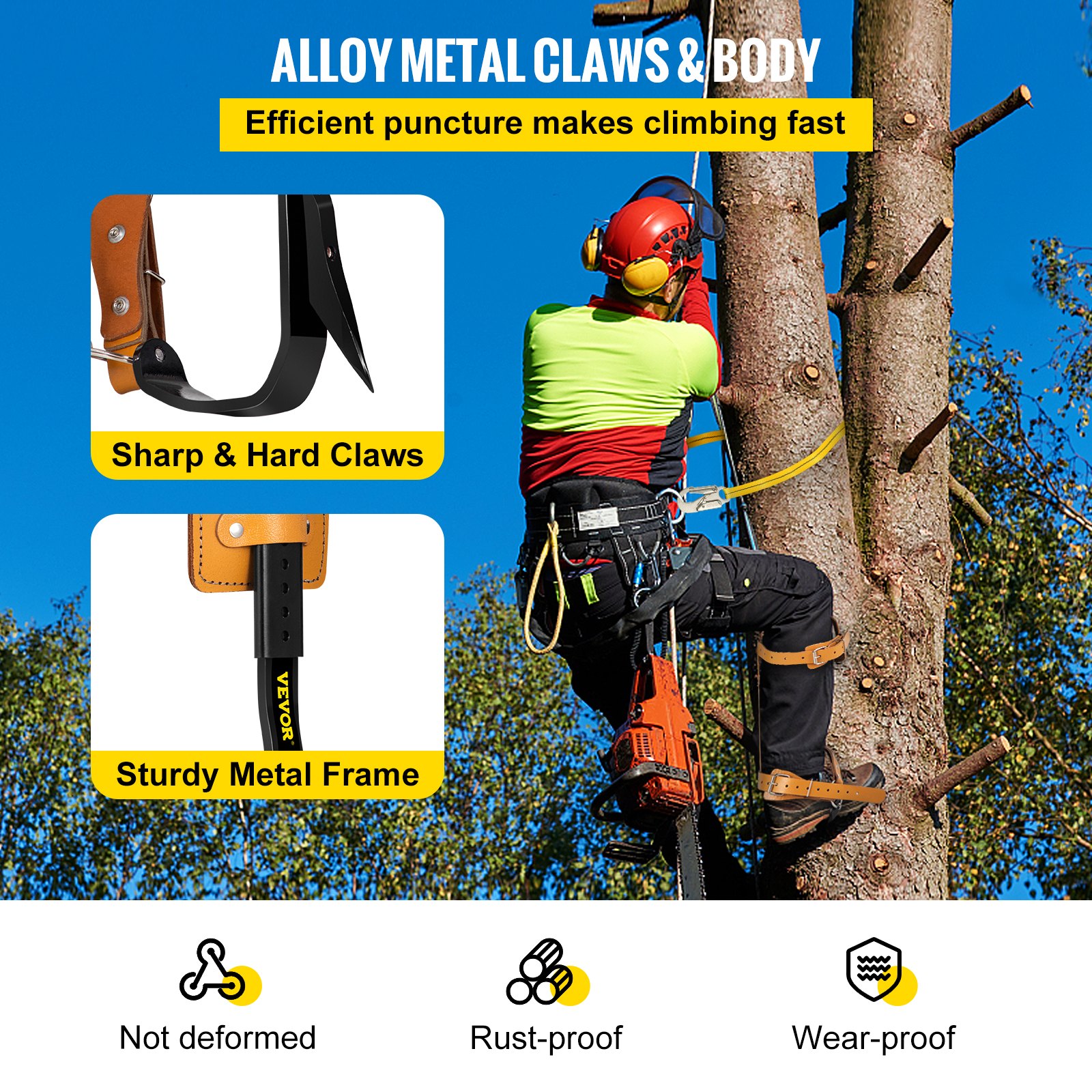 VEVOR Tree Climbing Spikes, 3 in 1 Alloy Steel Adjustable Pole Climbing ...