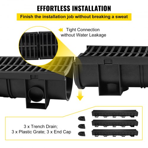 VEVOR Drainage Trench Driveway Channel Drain Kit Plastic Grate-5.8 ...