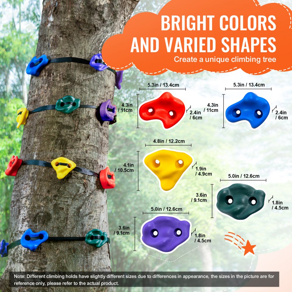 VEVOR Ninja Tree Climbing Kit, 12 Tree Climbing Holds, 6 Ratchet Straps ...