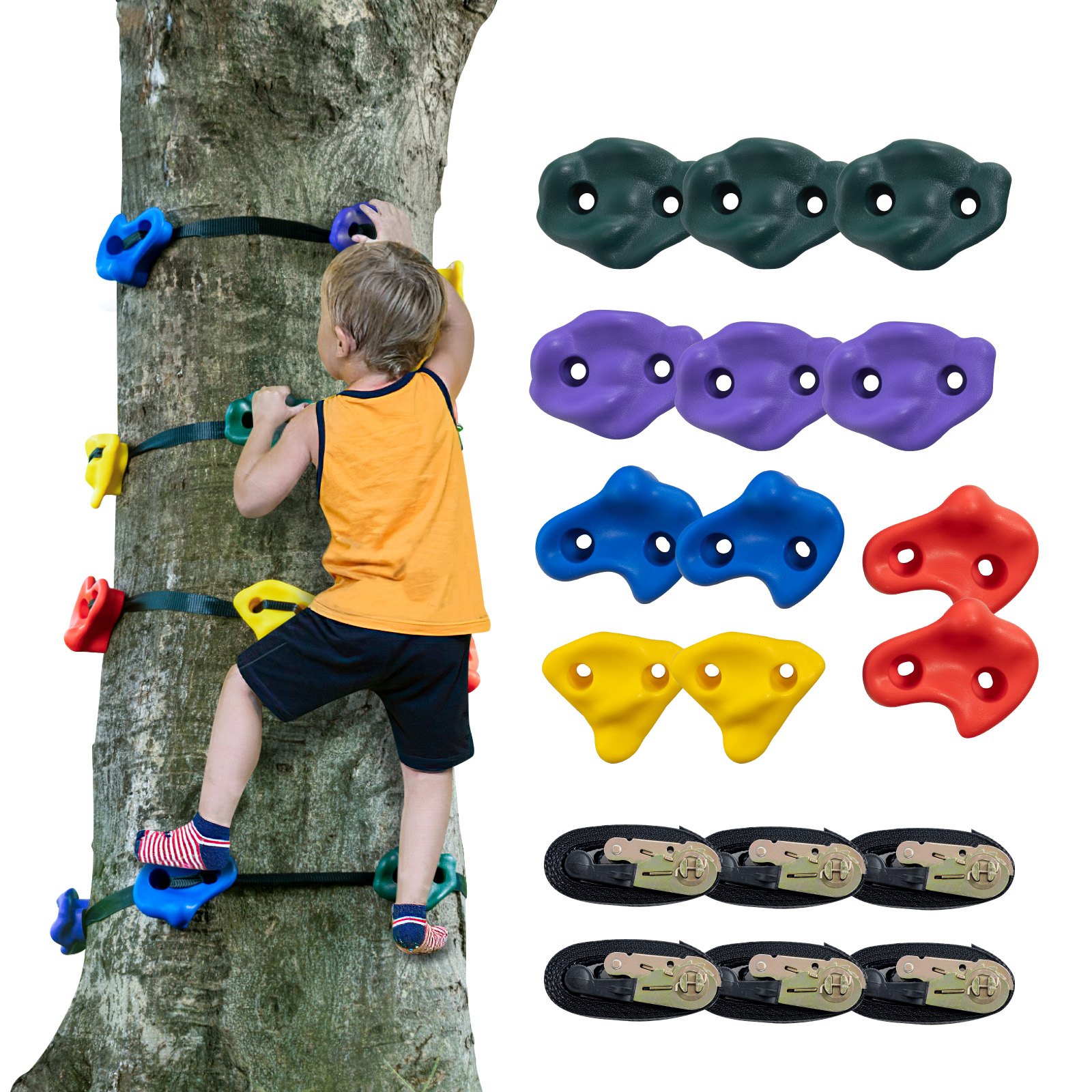 VEVOR Ninja Tree Climbing Kit, 12 Tree Climbing Holds and 6 Ratchet ...