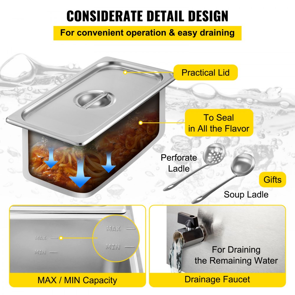 VEVOR Commercial Food Warmer Bain Marie Stainless Steel Buffet Food ...