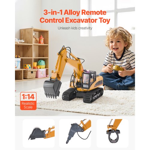 Remote Control Excavator Toy 15 Channel 1:14 Scale RC Excavator Digger ...