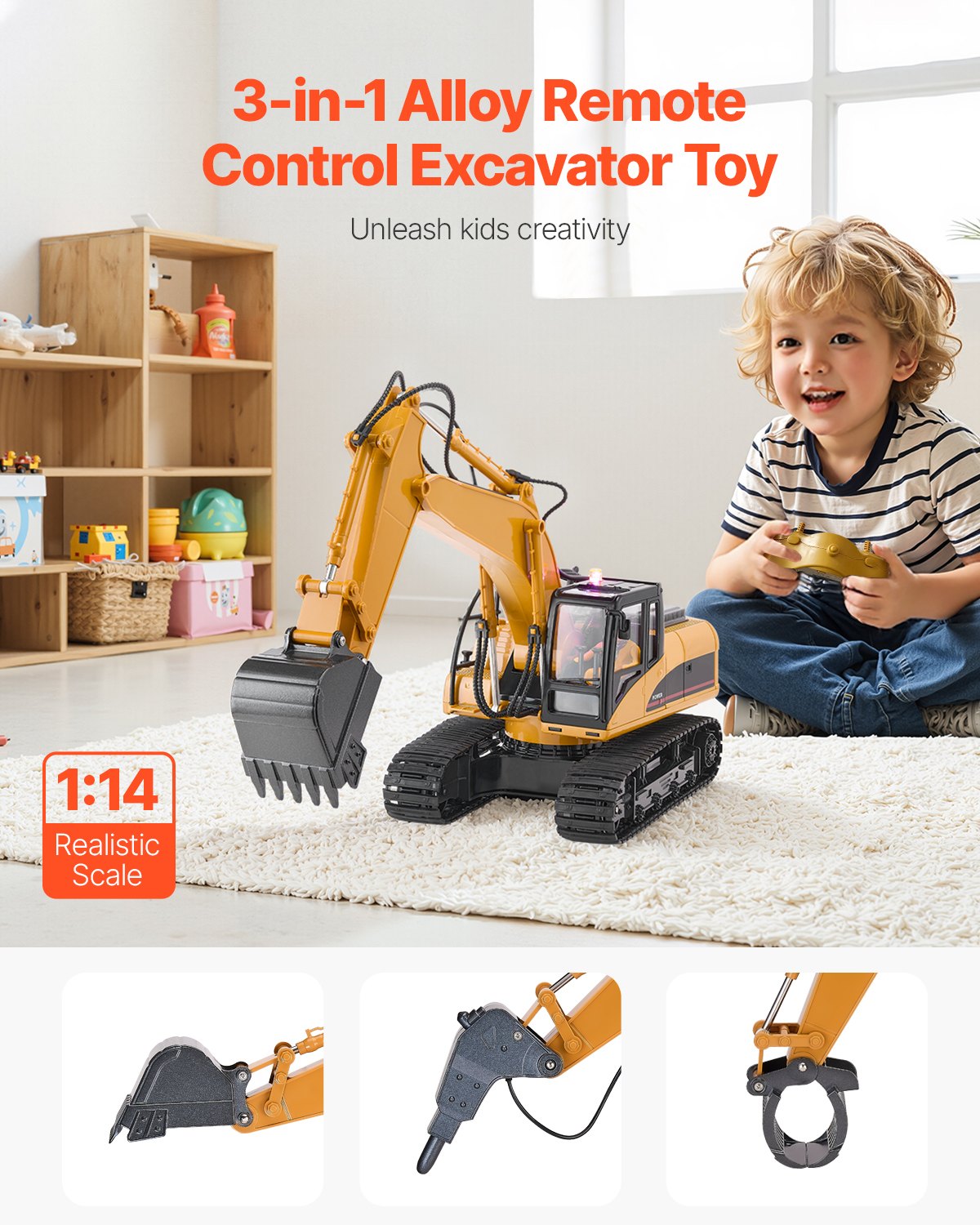 VEVOR Remote Control Excavator Toy, 15 Channel, 3 in 1 Remote Control ...