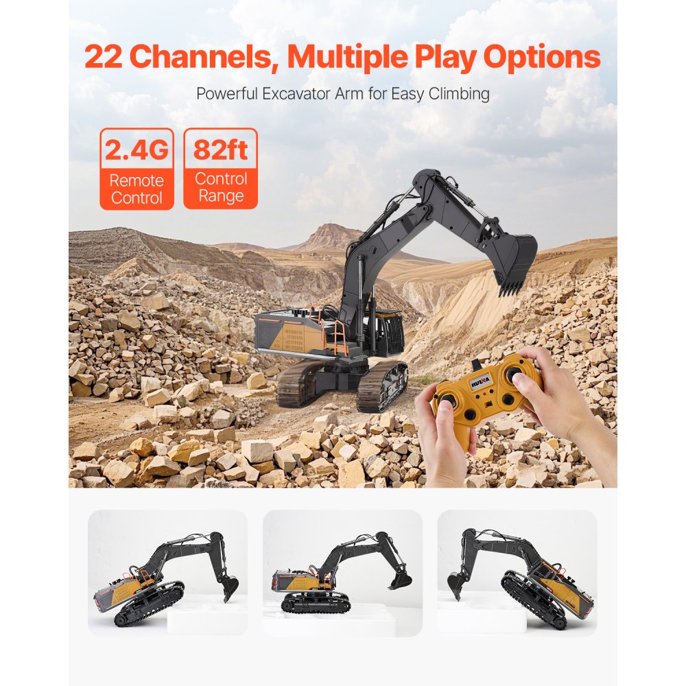 Remote Control Excavator Toy 22 Channel 1:14 Scale RC Excavator Digger ...