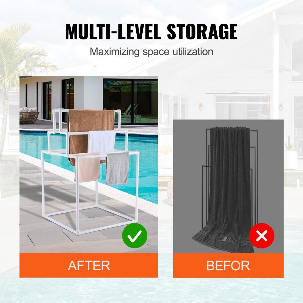 VEVOR PVC Towel Rack – 8-Bar Outdoor Pool Towel Stand