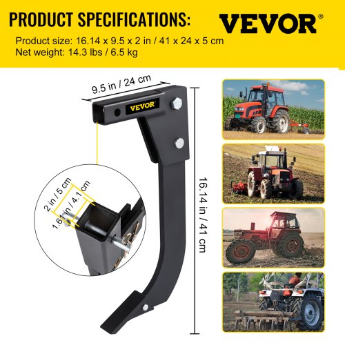 VEVOR Hitch Mounted Ripper, 16\" Shank Length Box Scraper Shank, 4 Hole ...