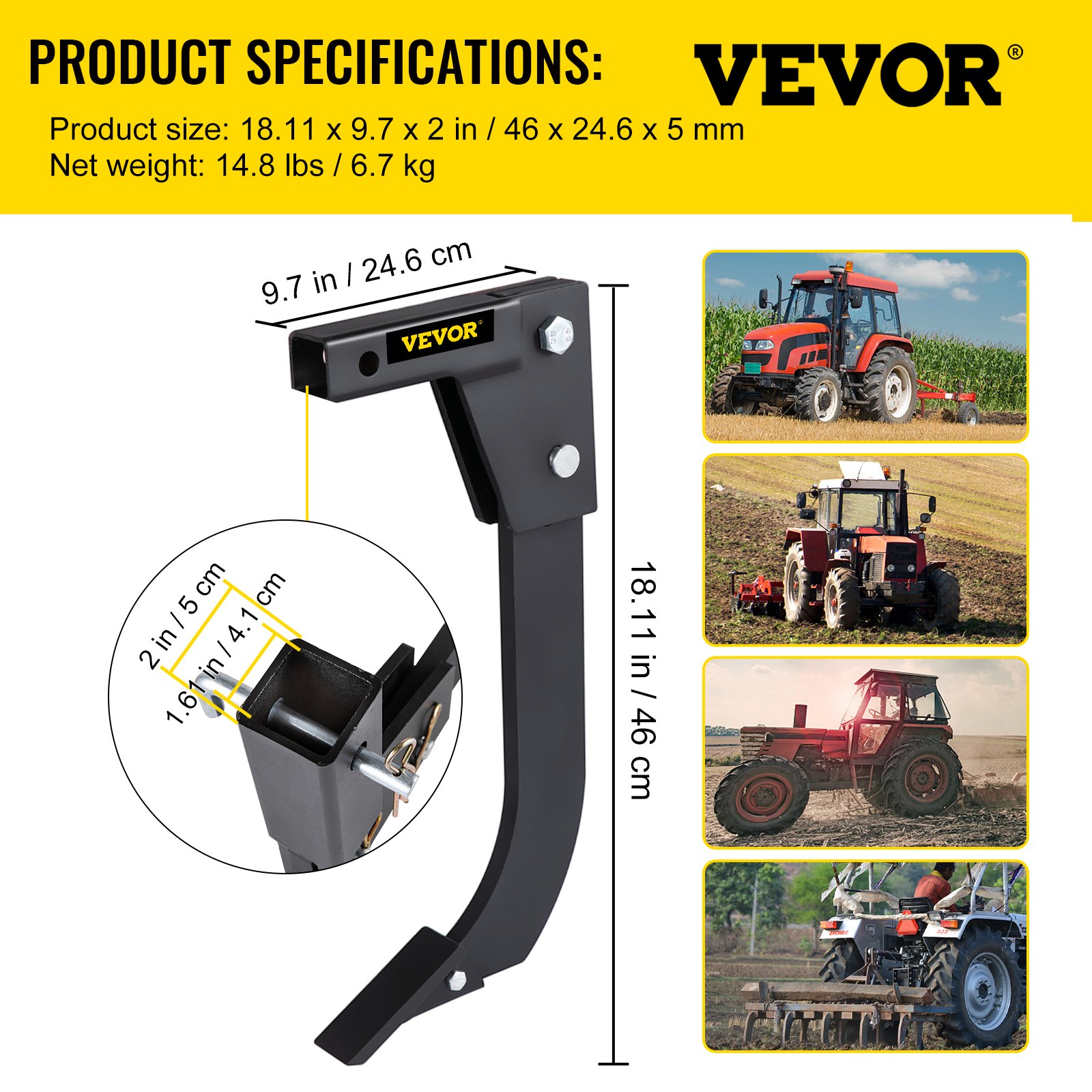 VEVOR Tractor Hitch Mounted Ripper, Heavy-Duty 18 Inch Box Scraper ...