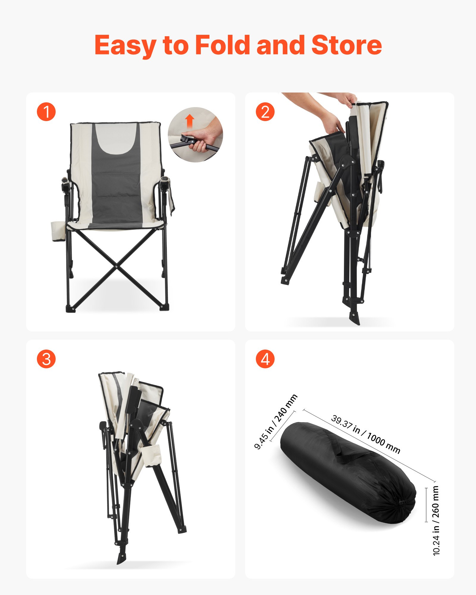 VEVOR Folding Chair High Back – 3 Positions, 260 LBS